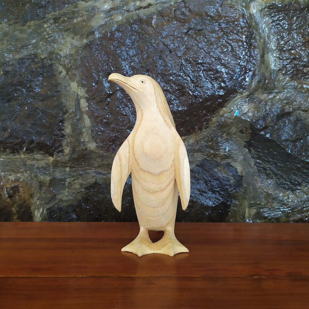 Hand Carved Penguin Statue of Natural Wood 20 Cm - Etsy
