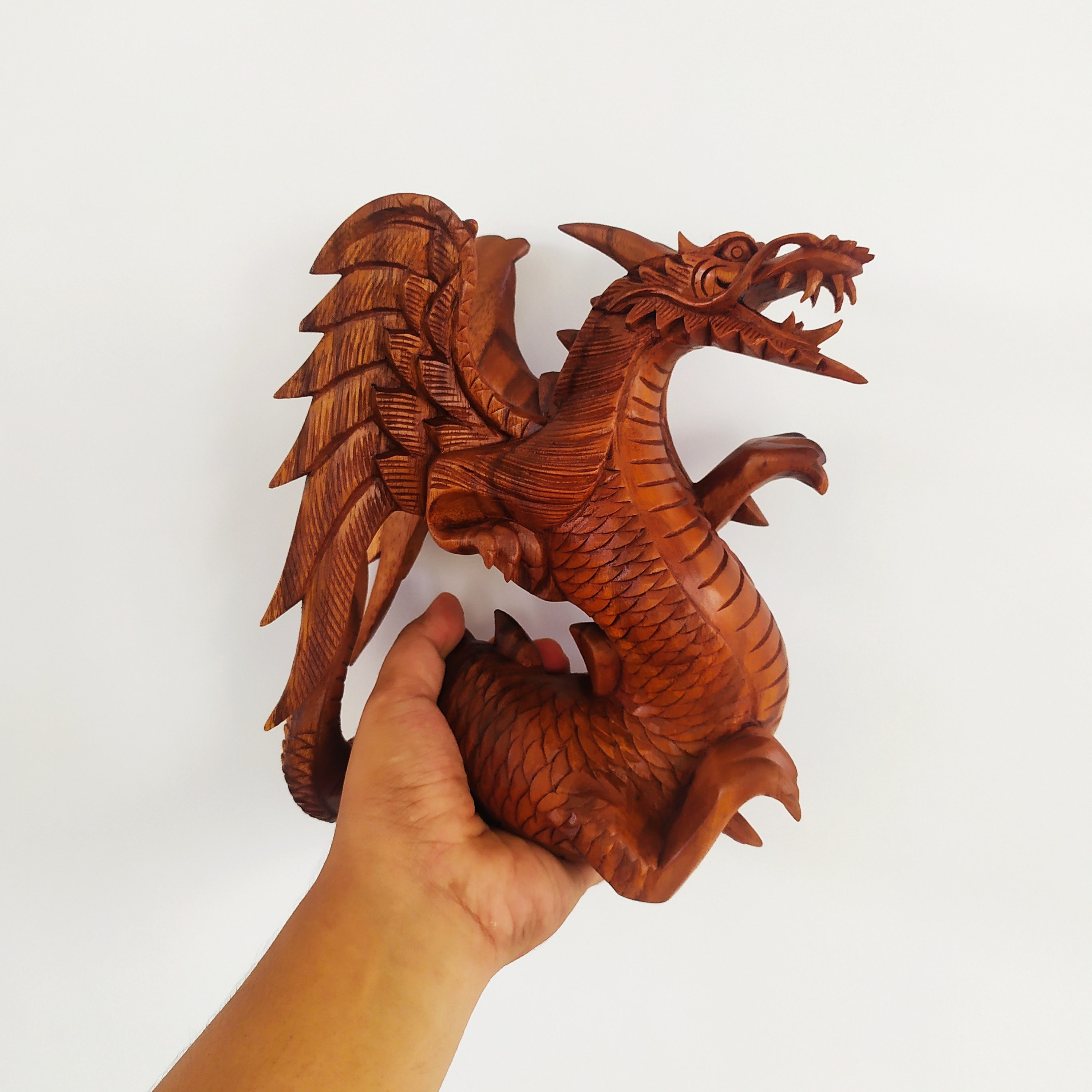 Wooden Dragon Statue Unique. Dragon Carving, Handmade. - Etsy