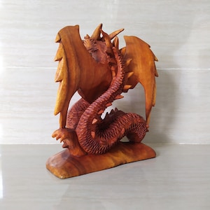 The Winged Dragon Statue is Made of Natural Wood. Dragon - Etsy