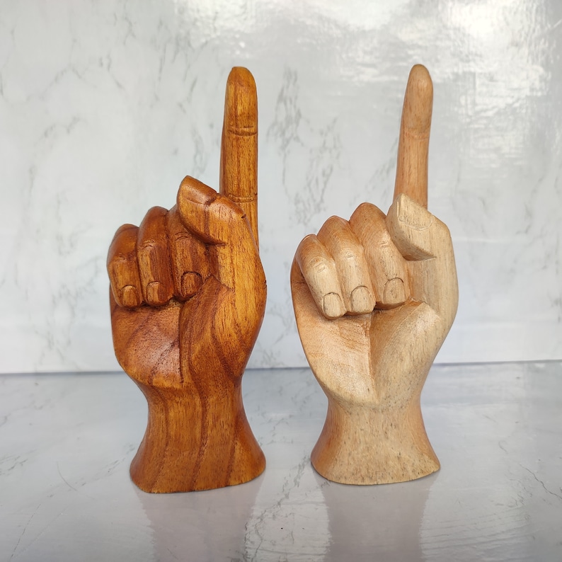 Jempinis Wood Hand Gesture Sculpture, Number One Finger, Home Decor - Etsy