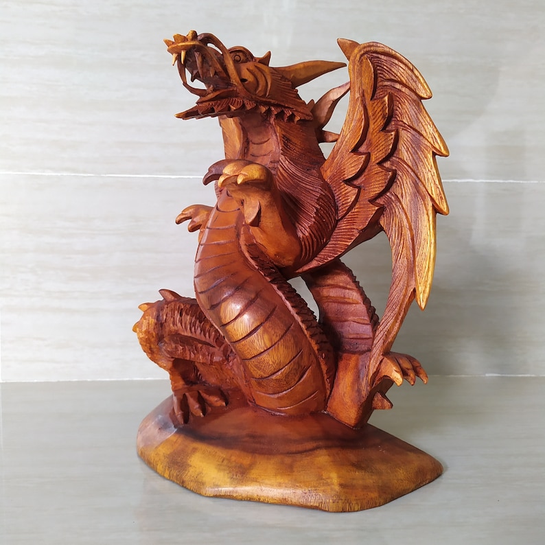The Winged Dragon Statue is Made of Natural Wood. Dragon - Etsy