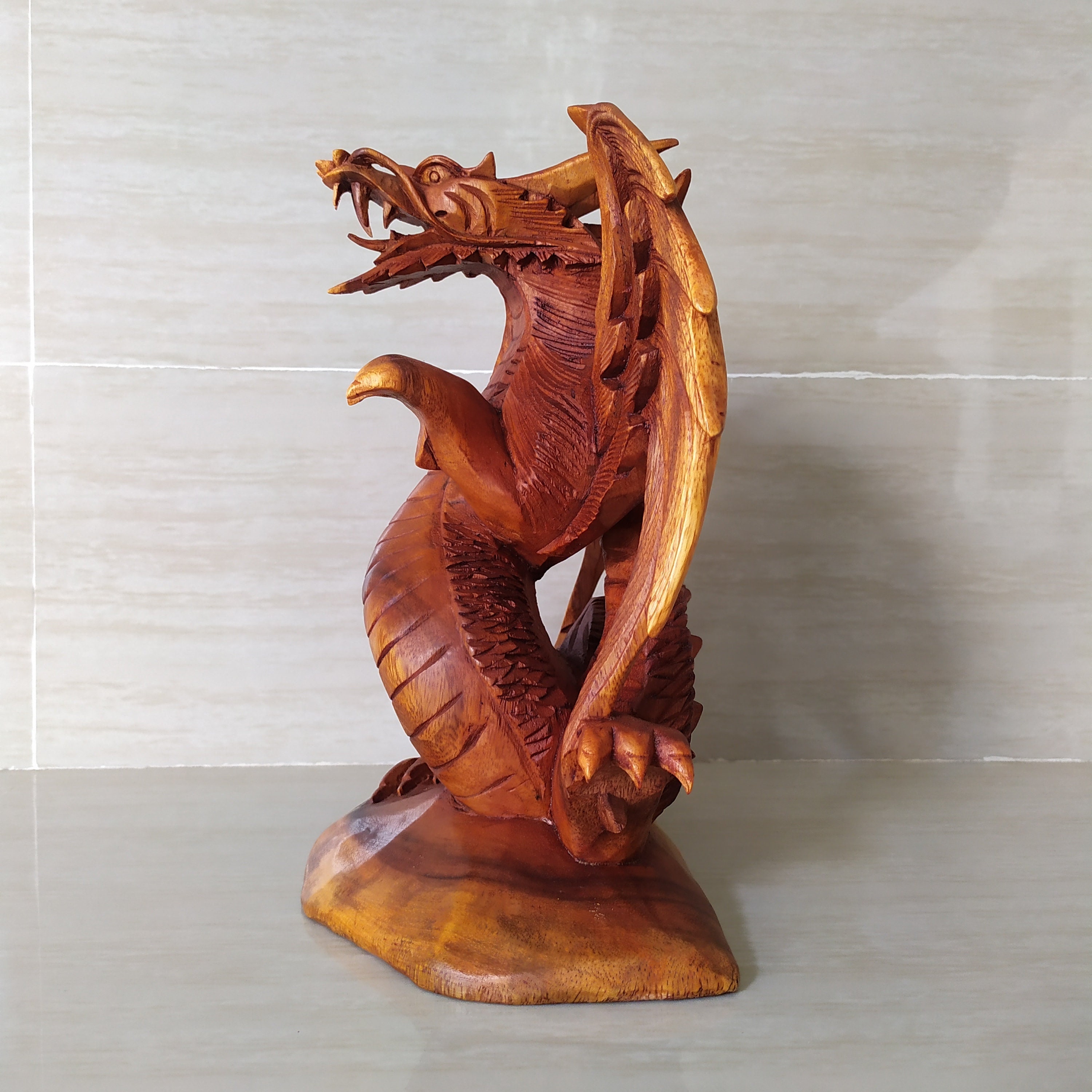 The Winged Dragon Statue is Made of Natural Wood. Dragon - Etsy
