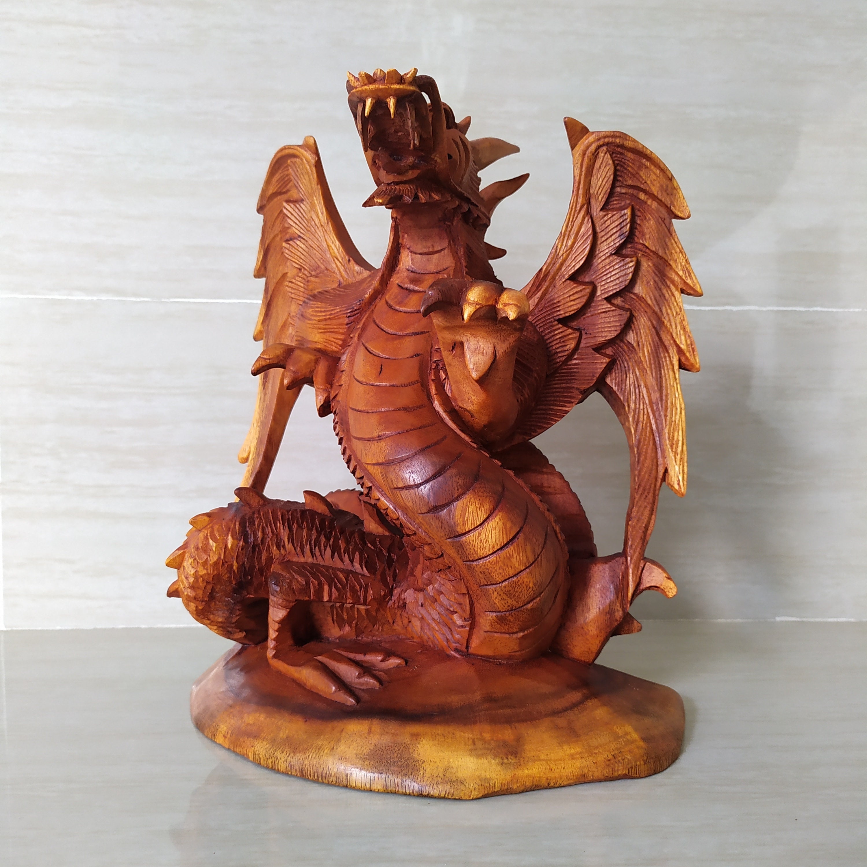 The Winged Dragon Statue is Made of Natural Wood. Dragon - Etsy
