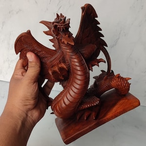 The Winged Dragon Statue is Made of Natural Wood. Dragon Statue. Wood ...