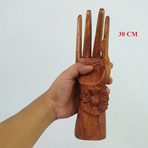 Wooden Hand Sculpture With Flower Decoration , Wooden Hand Jewelry ...