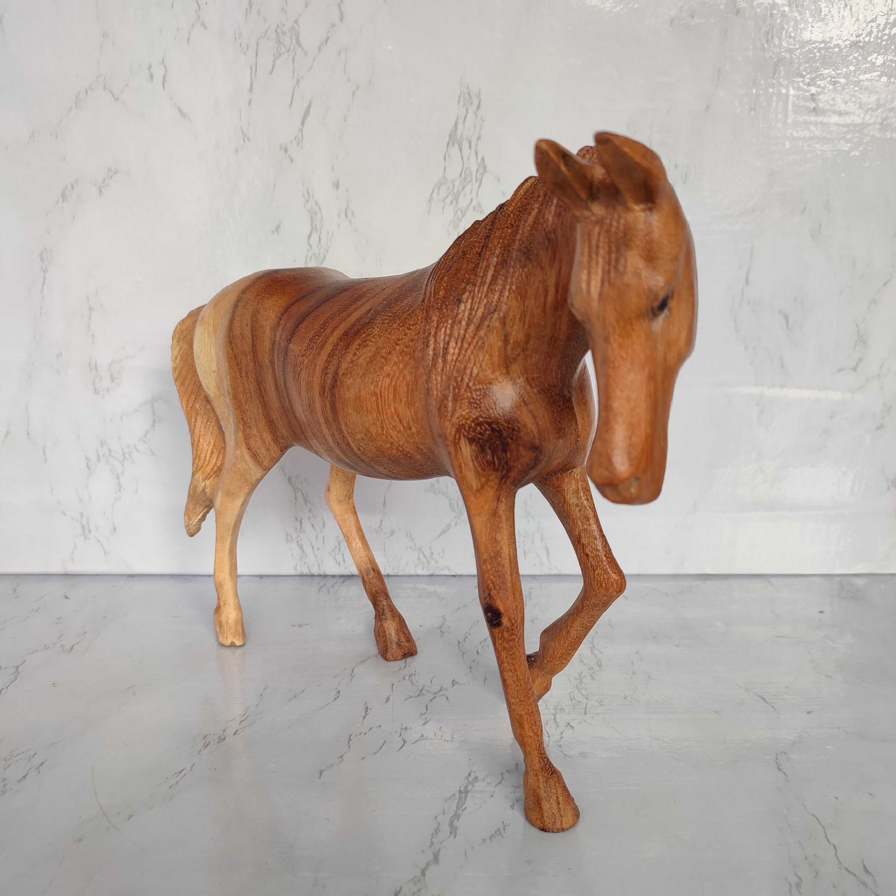 Wild Horse Statue of Suar Wood, Wooden Horse Statue for Special Gift ...