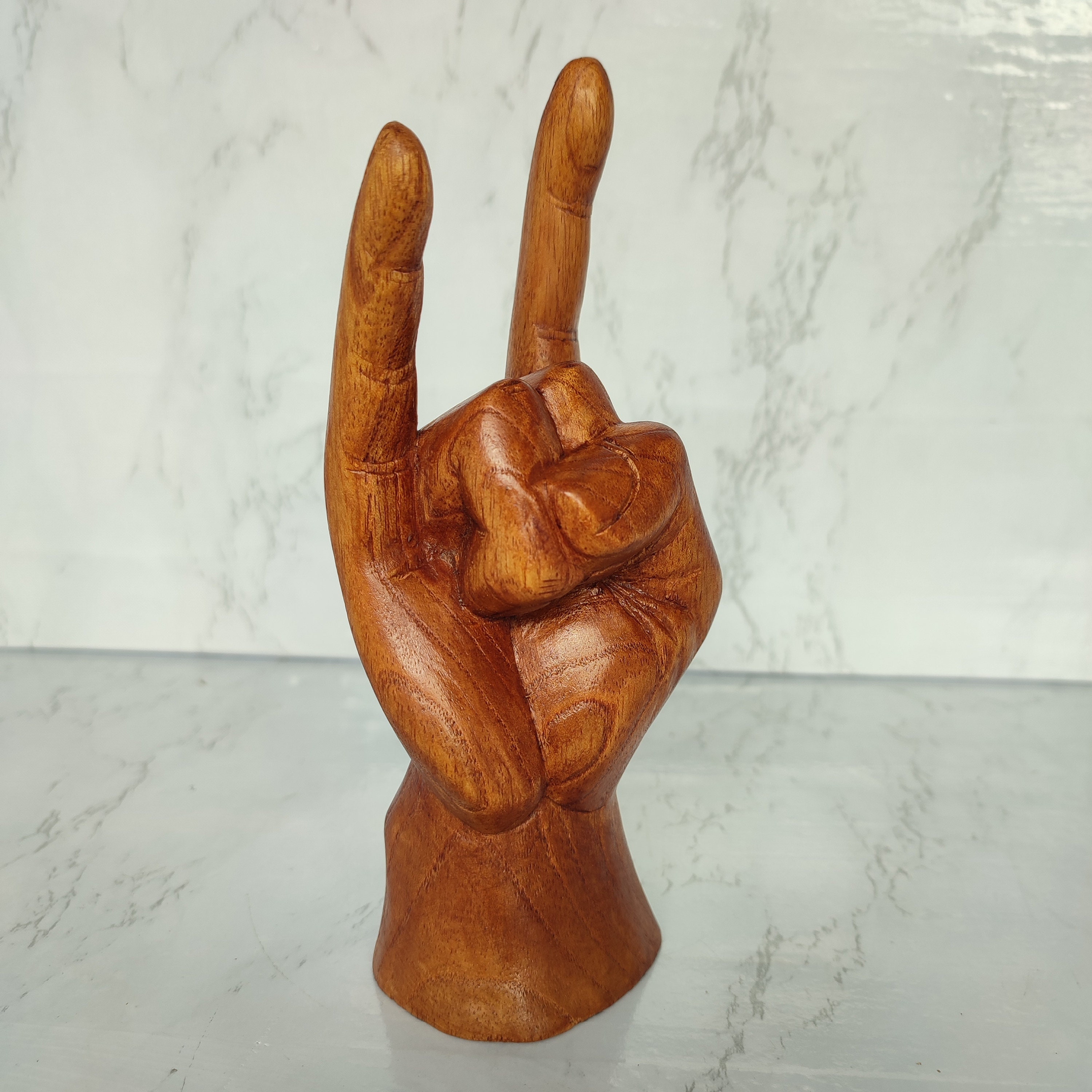 Rock and Roll Hand Sign Language, Sign of the Horns, Hand Carved ...