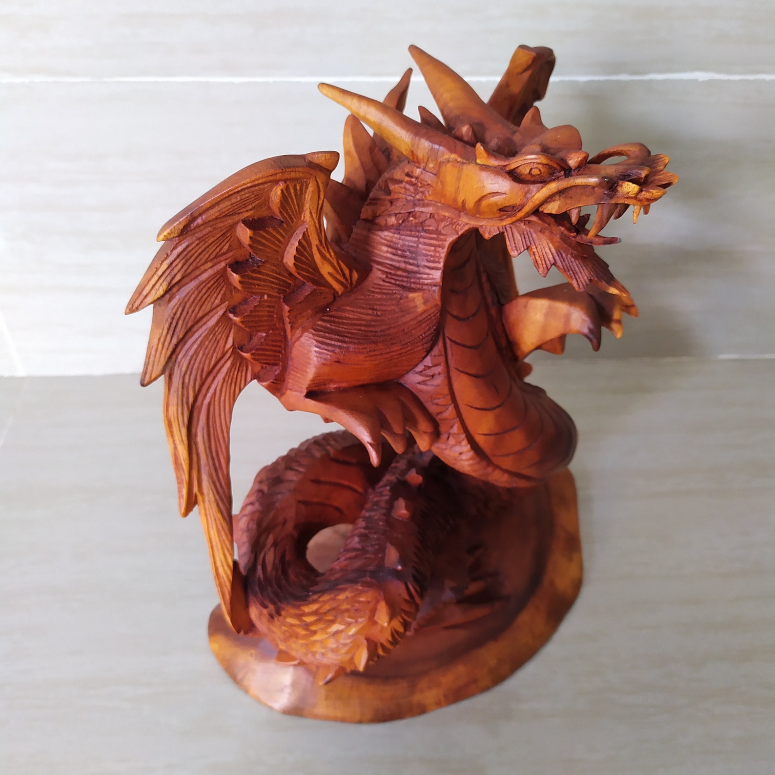The Winged Dragon Statue is Made of Natural Wood. Dragon - Etsy