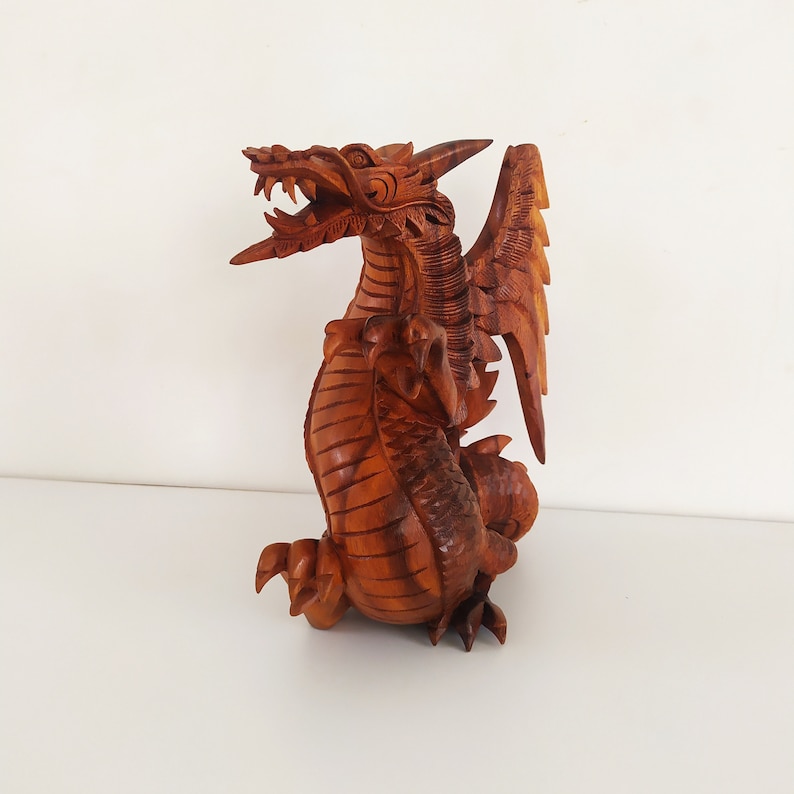 Wooden Dragon Statue Unique. Dragon Carving, Handmade. - Etsy