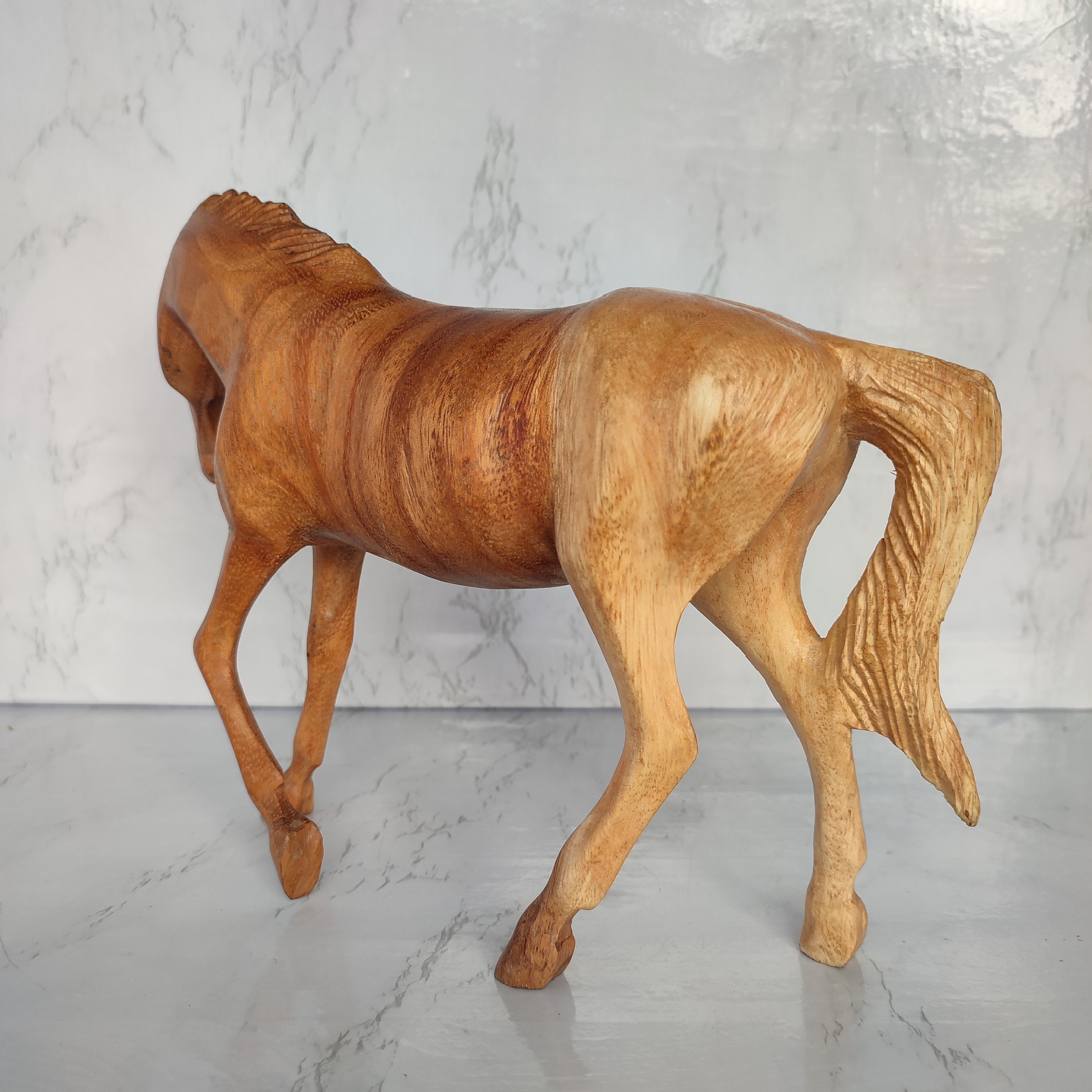 Wild Horse Statue of Suar Wood, Wooden Horse Statue for Special Gift ...