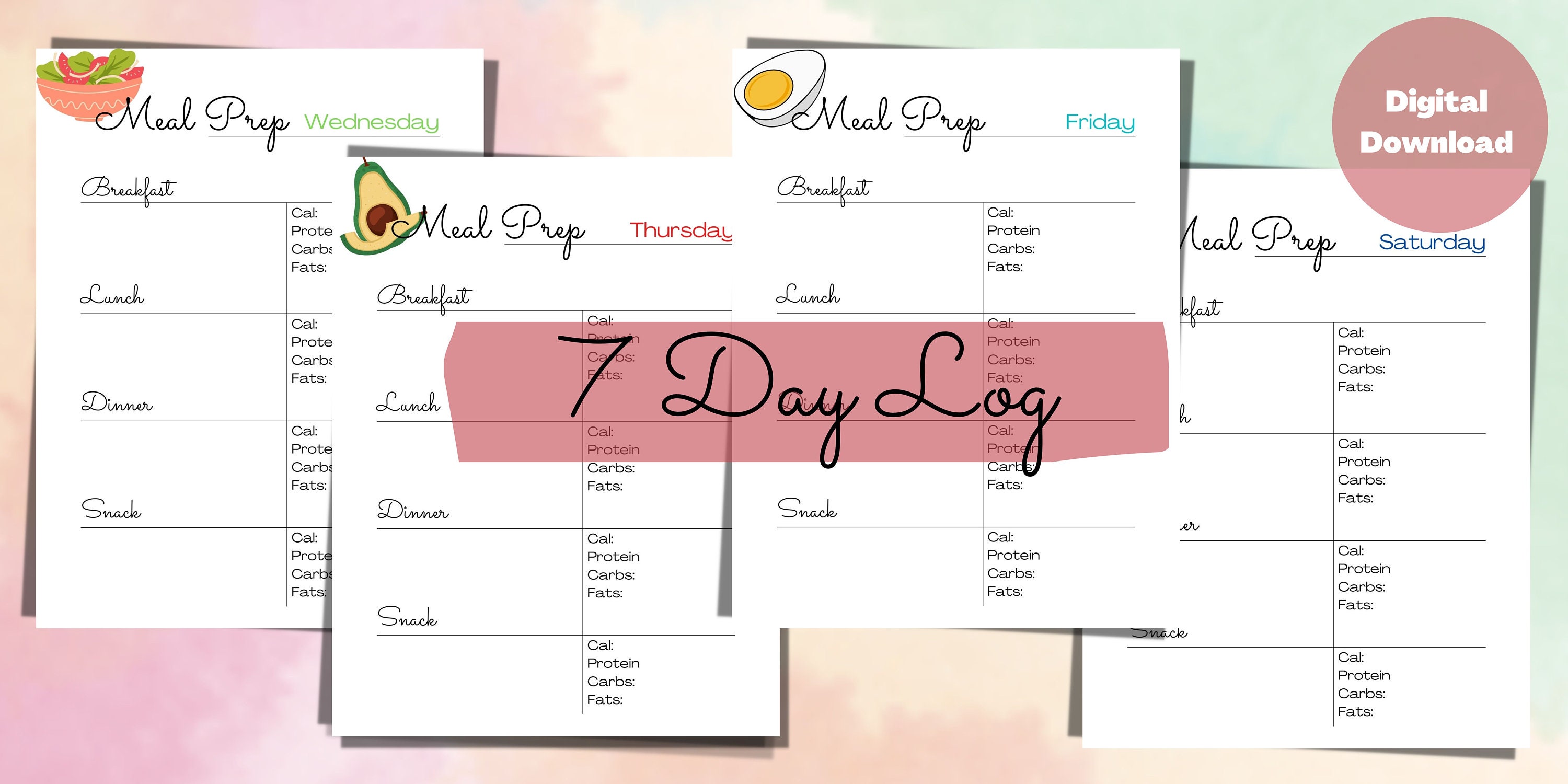 Printable Meal Prep Log, 7 Day Meal Prep Planner, Self Help Meal Pre ...