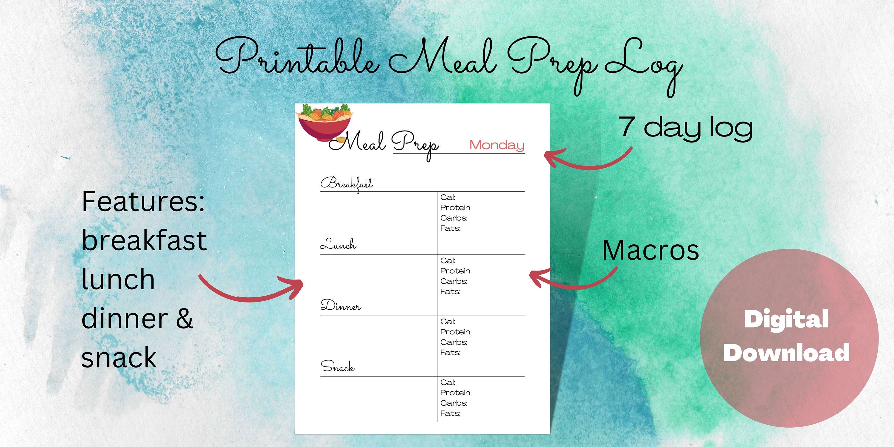 Printable Meal Prep Log, 7 Day Meal Prep Planner, Self Help Meal Pre ...