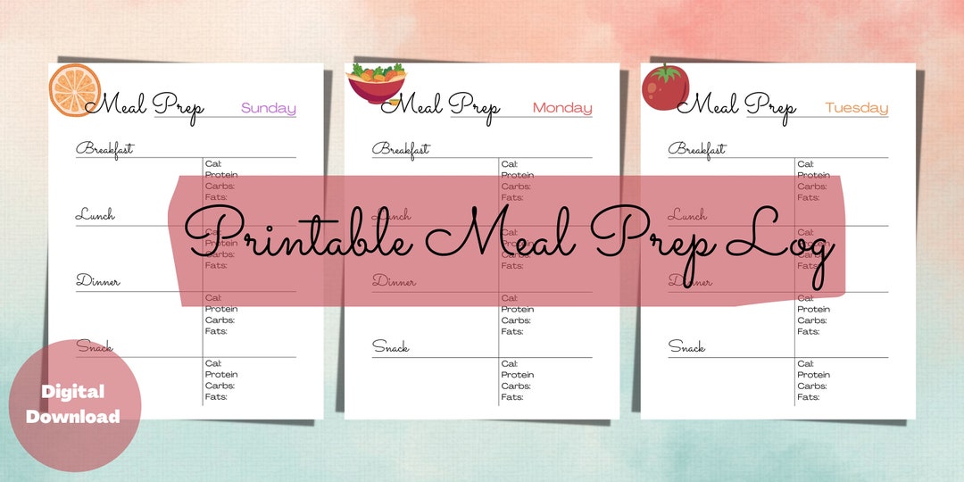 Printable Meal Prep Log, 7 Day Meal Prep Planner, Self Help Meal Pre ...