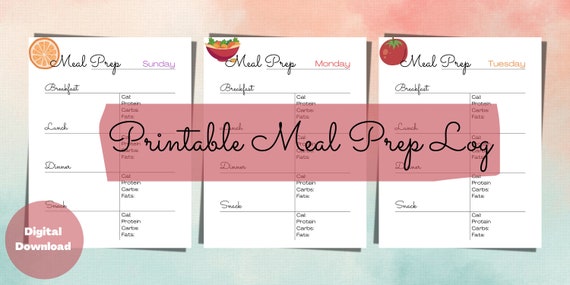 Printable Meal Prep Log 7 Day Meal Prep Planner Self Help - Etsy