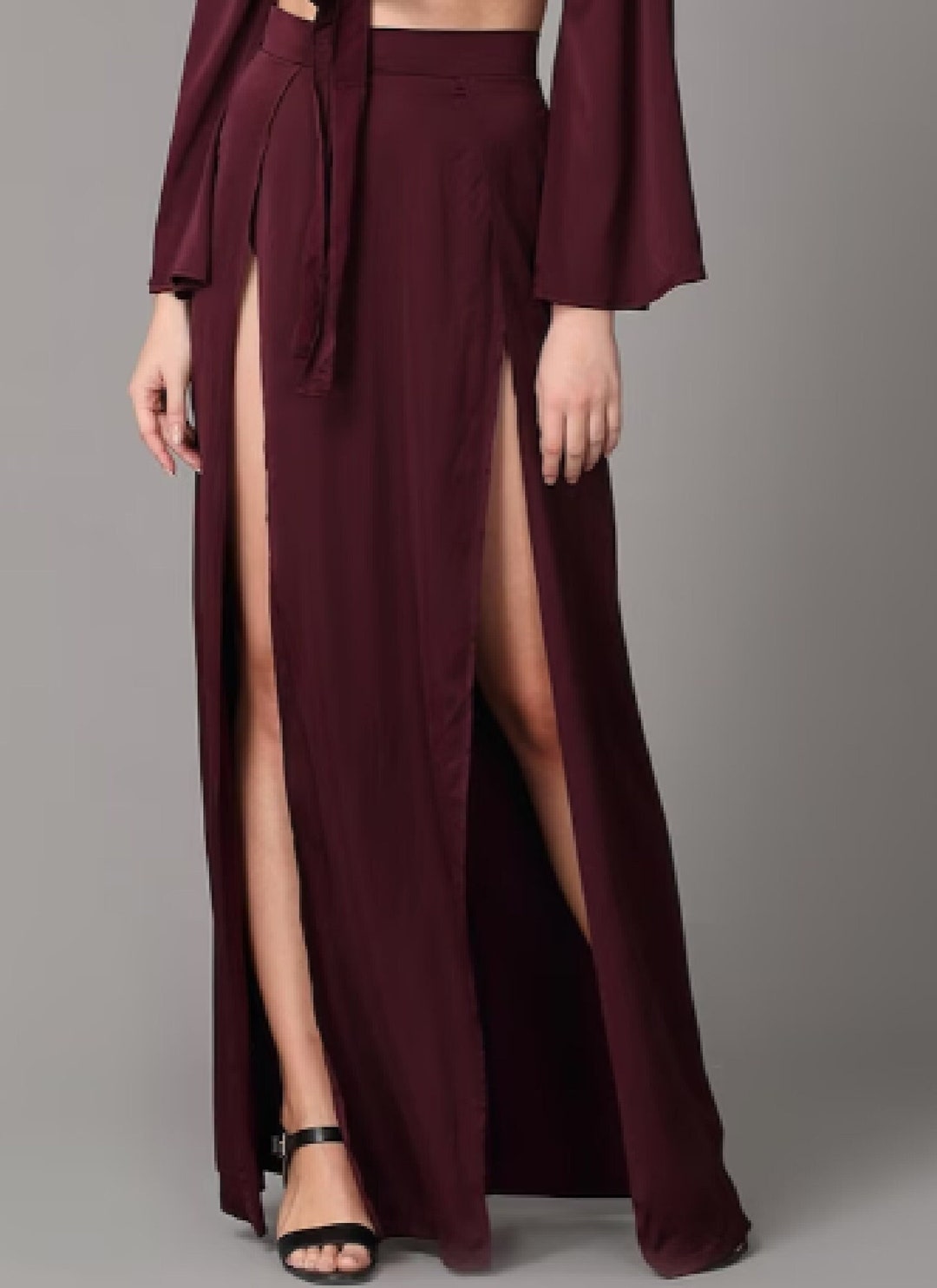 Women Double Split Maxi Long Skirt, Ladies Plain Two Side Slit, High ...