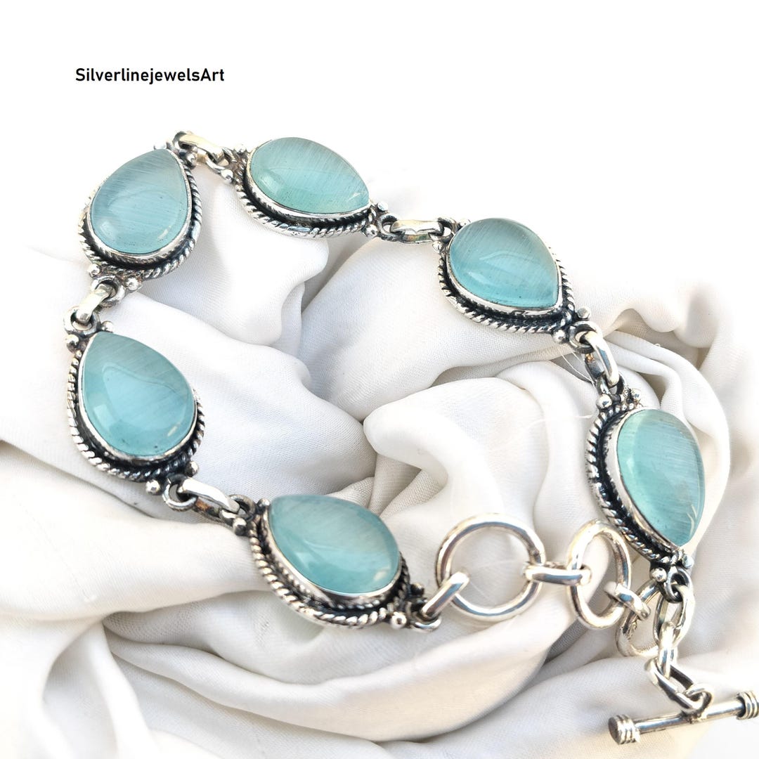 Handmade Blue Calcite Sterling Silver Bracelet, Anxiety Relief - Etsy UK