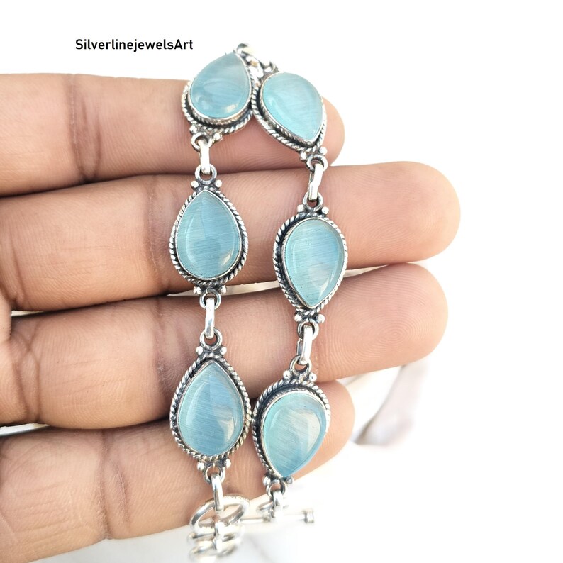 Handmade Blue Calcite Sterling Silver Bracelet, Anxiety Relief - Etsy UK