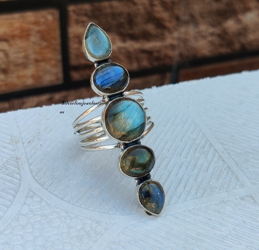 Blue Labradorite Ring, 925 Sterling Silver Ring, Gemstone Ring, Natural ...