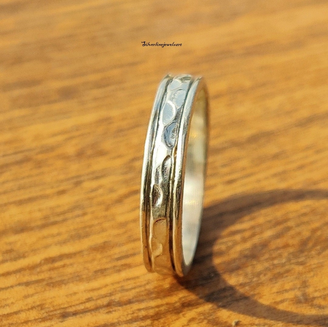 Hammered Pattern Spinner Ring, Spinner Ring, Anxiety Ring, 925 Sterling ...