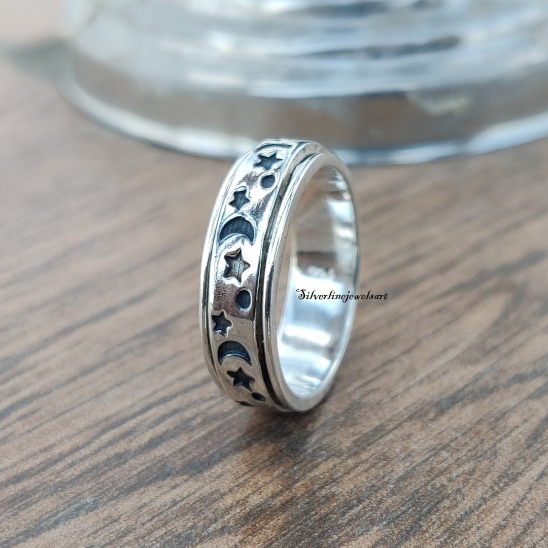 Star Moon Spinner, Spinner Ring, 925 Sterling Silver, Anxiety Ring ...