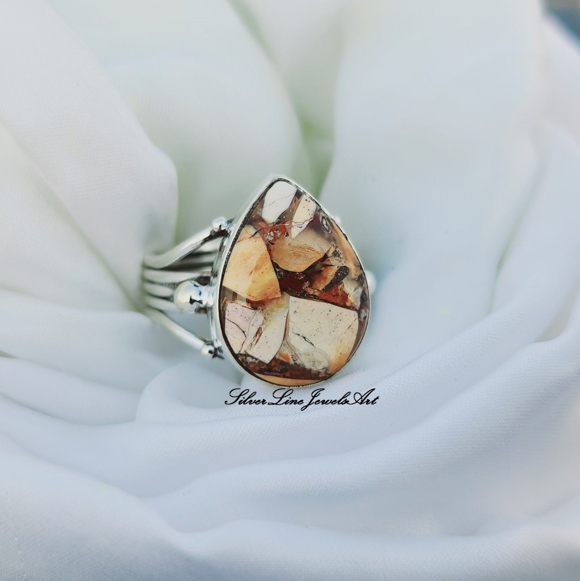 Brecciated Mookaite Ring: 925 Sterling Silver Band, Agate Jewelry - Etsy