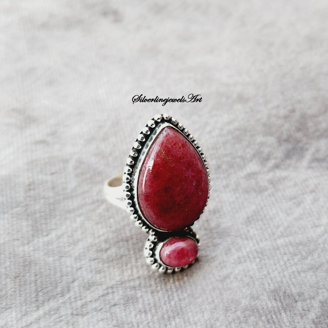 Natural Pink Rhodonite Ring, 925 Sterling Silver Ring, Winter's Ring ...