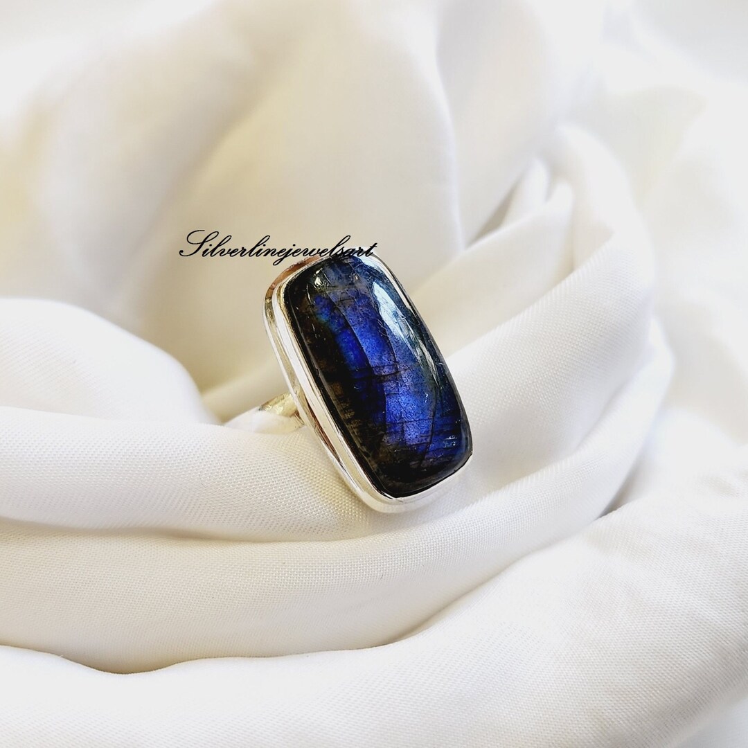 Handmade Blue Fire Labradorite Ring: 925 Sterling Silver Band - Etsy