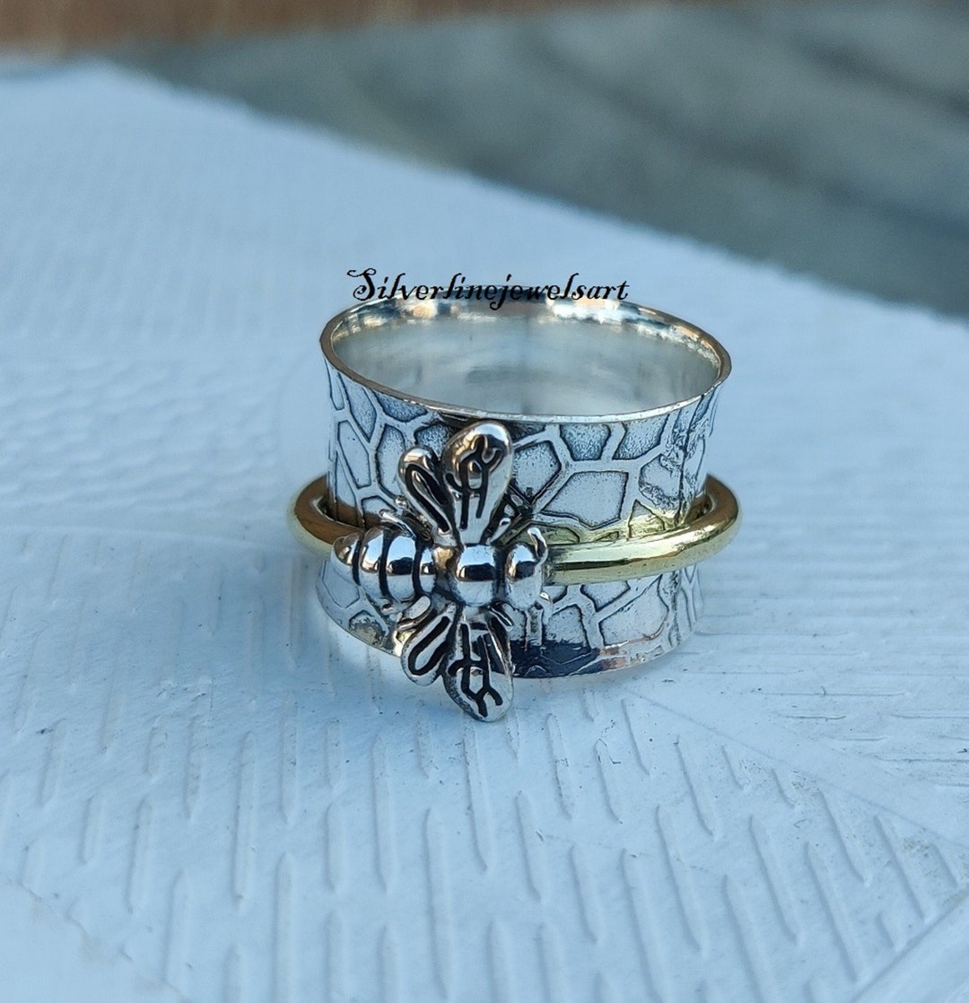 Honey Bee Sterling Silver Spinner Ring: Meditation Worry Ring - Etsy