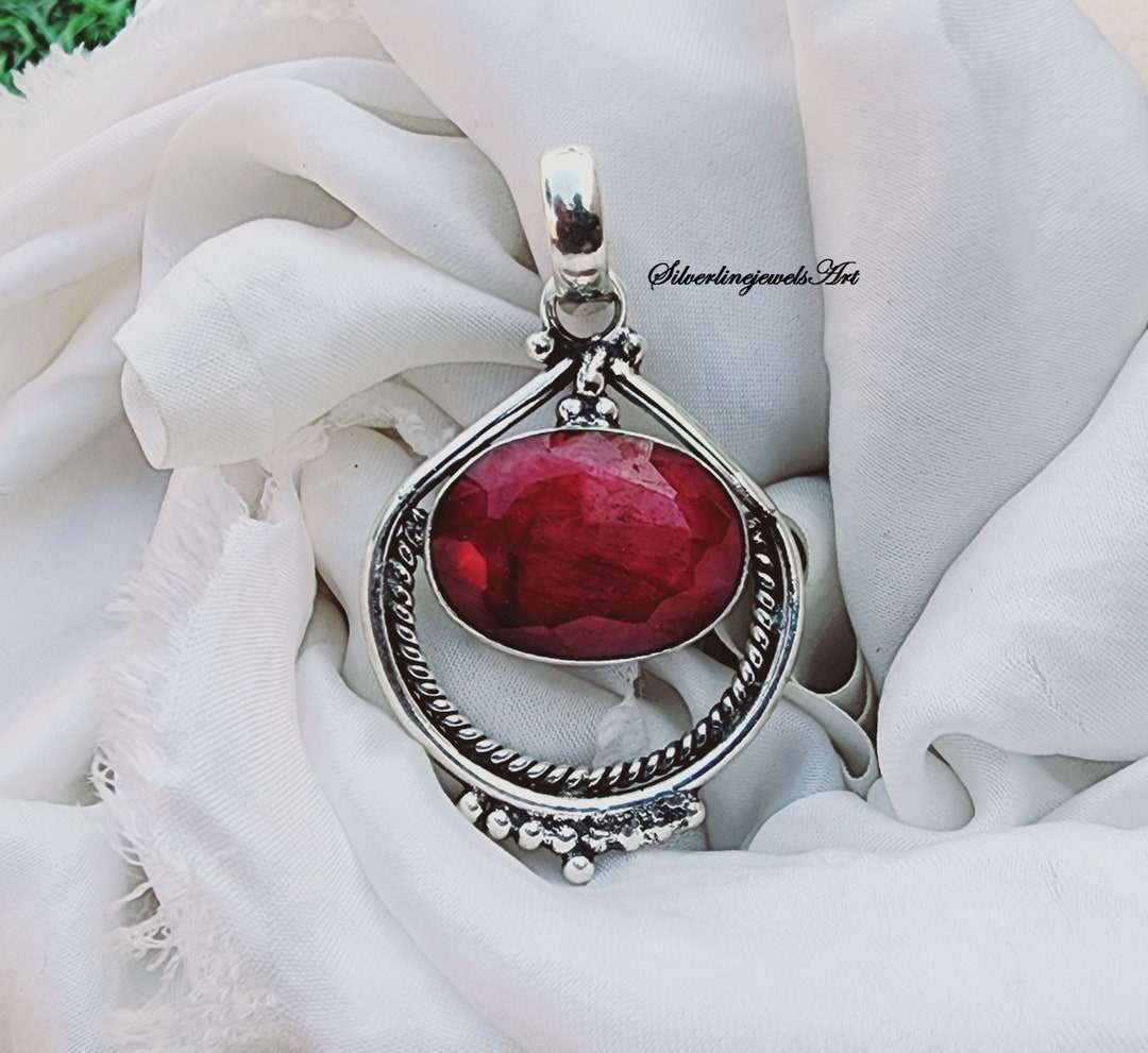 Genuine Ruby Pendant, 925 Sterling Silver Pendant, Oval Cut Stone ...