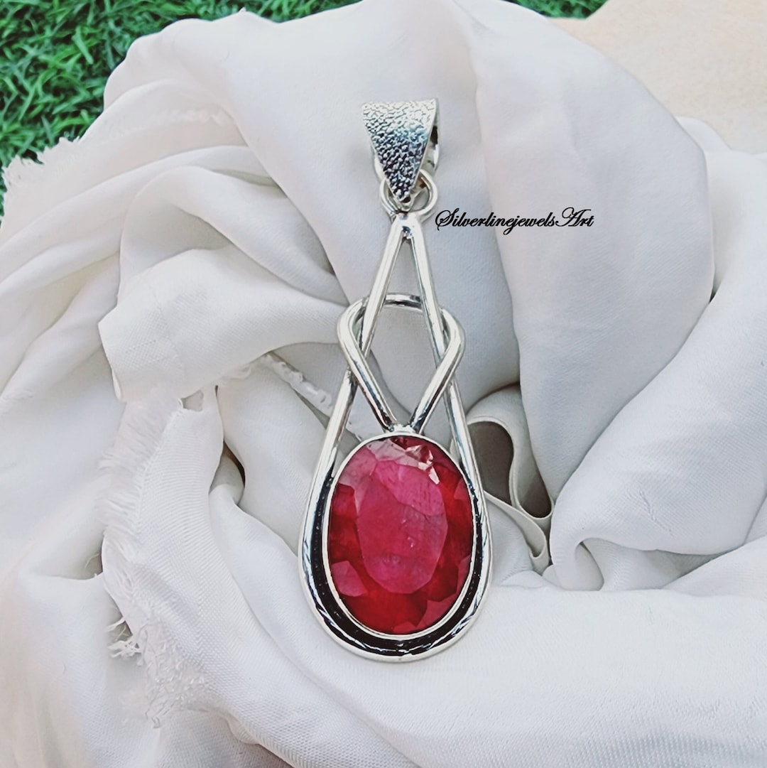 Red Ruby Pendant, 925 Sterling Silver Pendant, Bezel Dainty Pendant ...