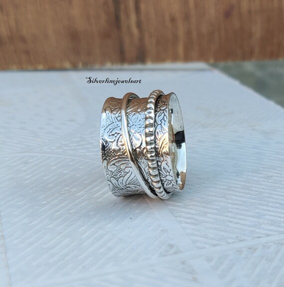 Spinner Ring 925 Sterling Silver Handmade Ring Worry Ring Fidget Ring anxiety Ring Christmas Gift Concentration Ring Etsy