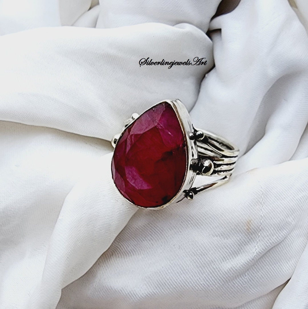 Indian Kashmir Ruby Ring, 925 Sterling Silver Ring, Handmade Ring, Oval ...