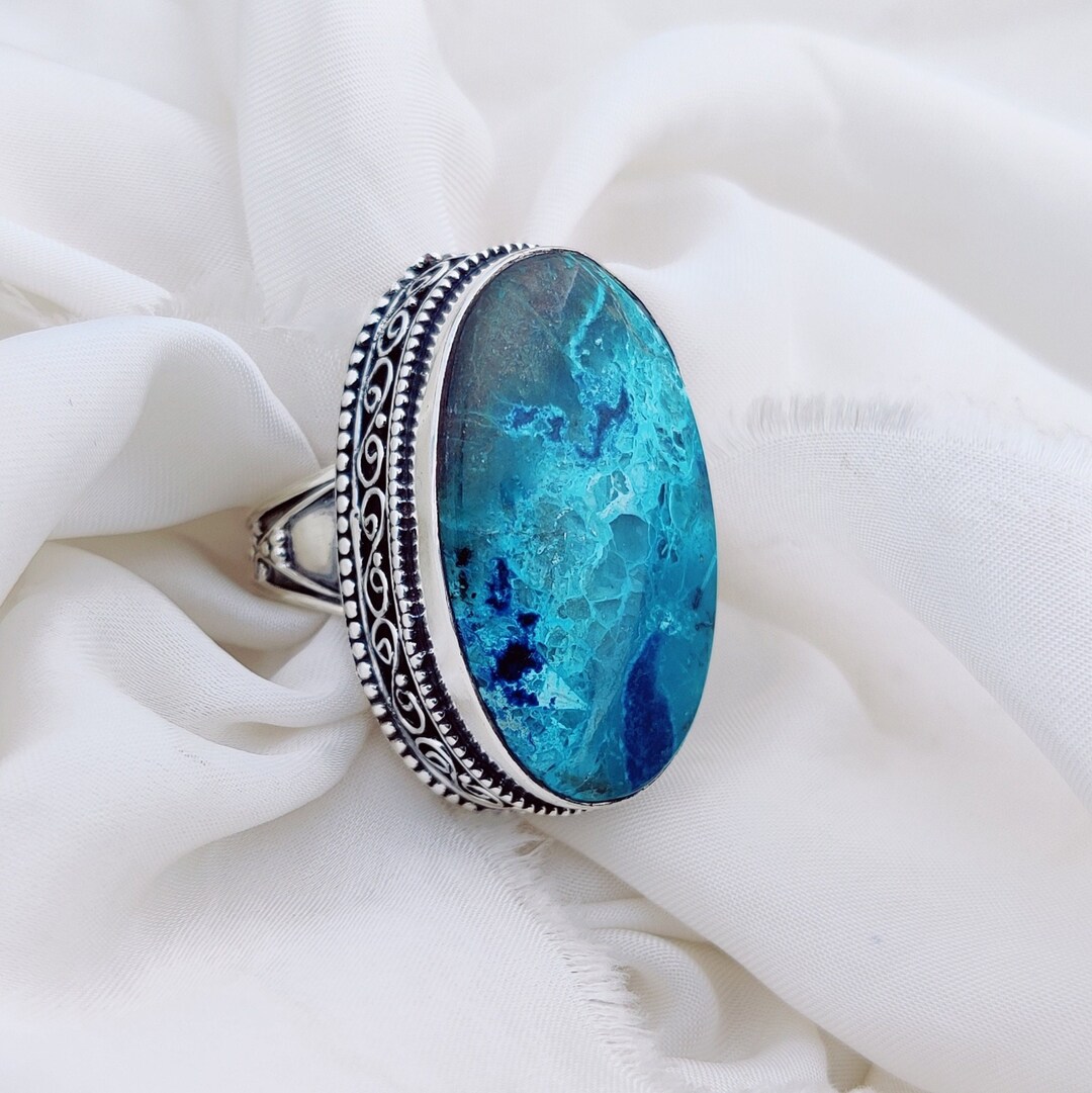 Shattuckite Silver Ring, 925 Sterling Silver, Shattuckite Stone ...