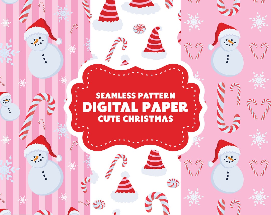 Pink Christmas Digital Paper Pack, Digital Seamless Pattern, Printable ...