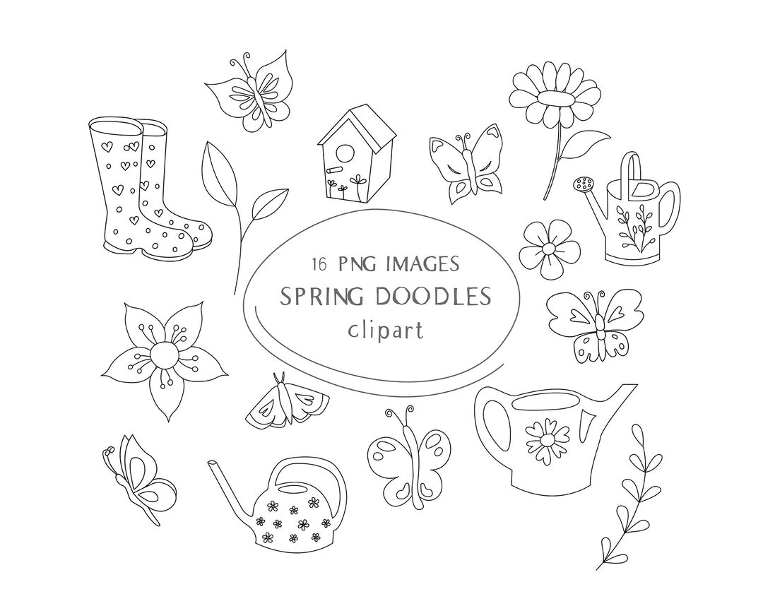 Small Spring Doodle Clipart Bundle, Commercial Use Images, Floral ...