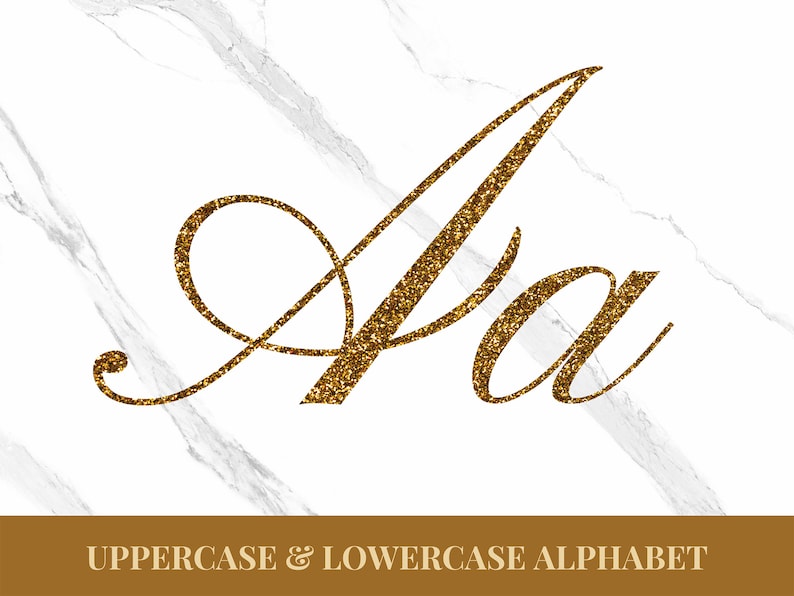 Gold Glitter Cursive Letters Clipart: PNG Alphabet, Numbers, Symbols ...
