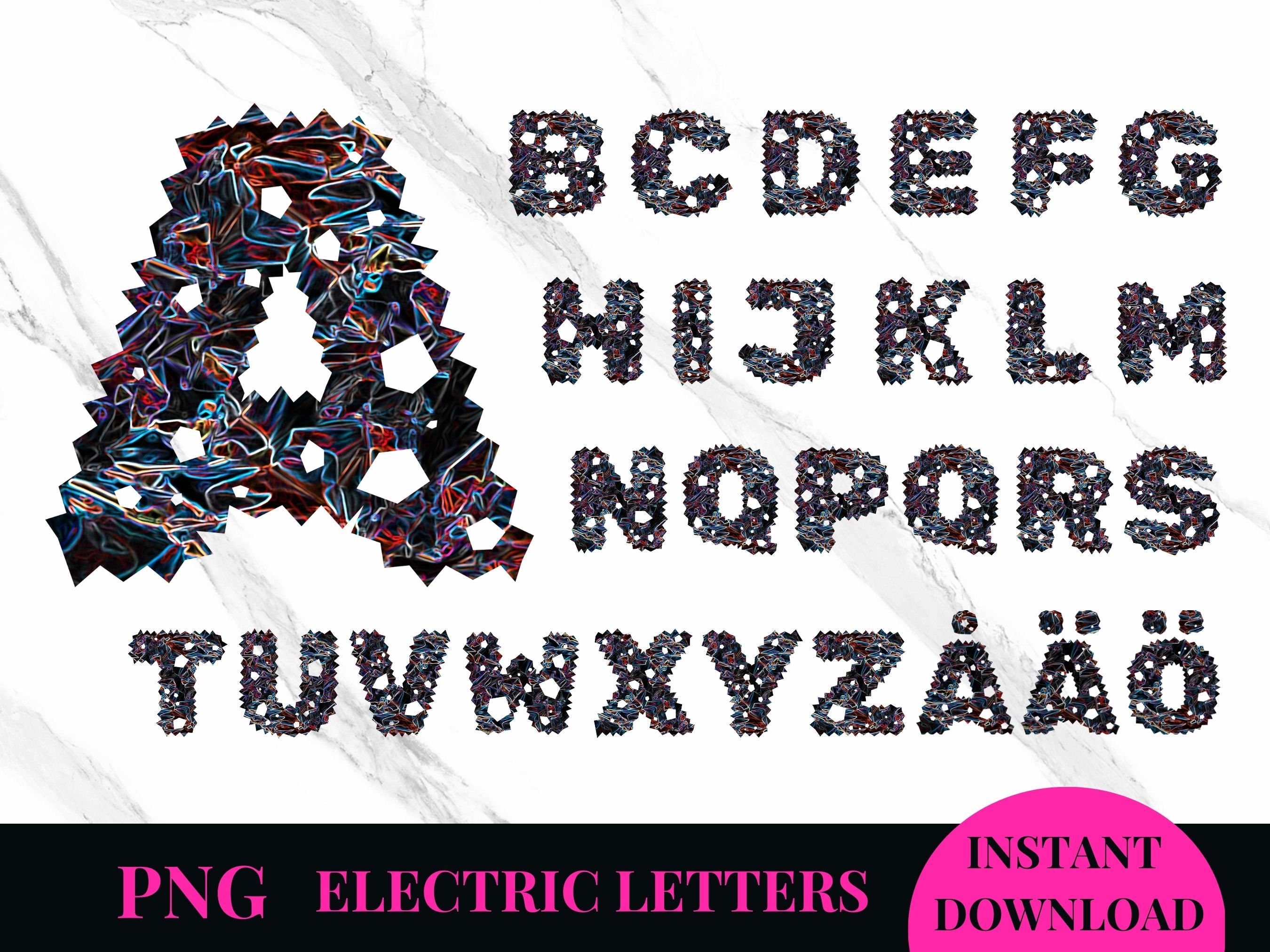 Electric Letters Clipart Funky Gamer Font Electric Design - Etsy