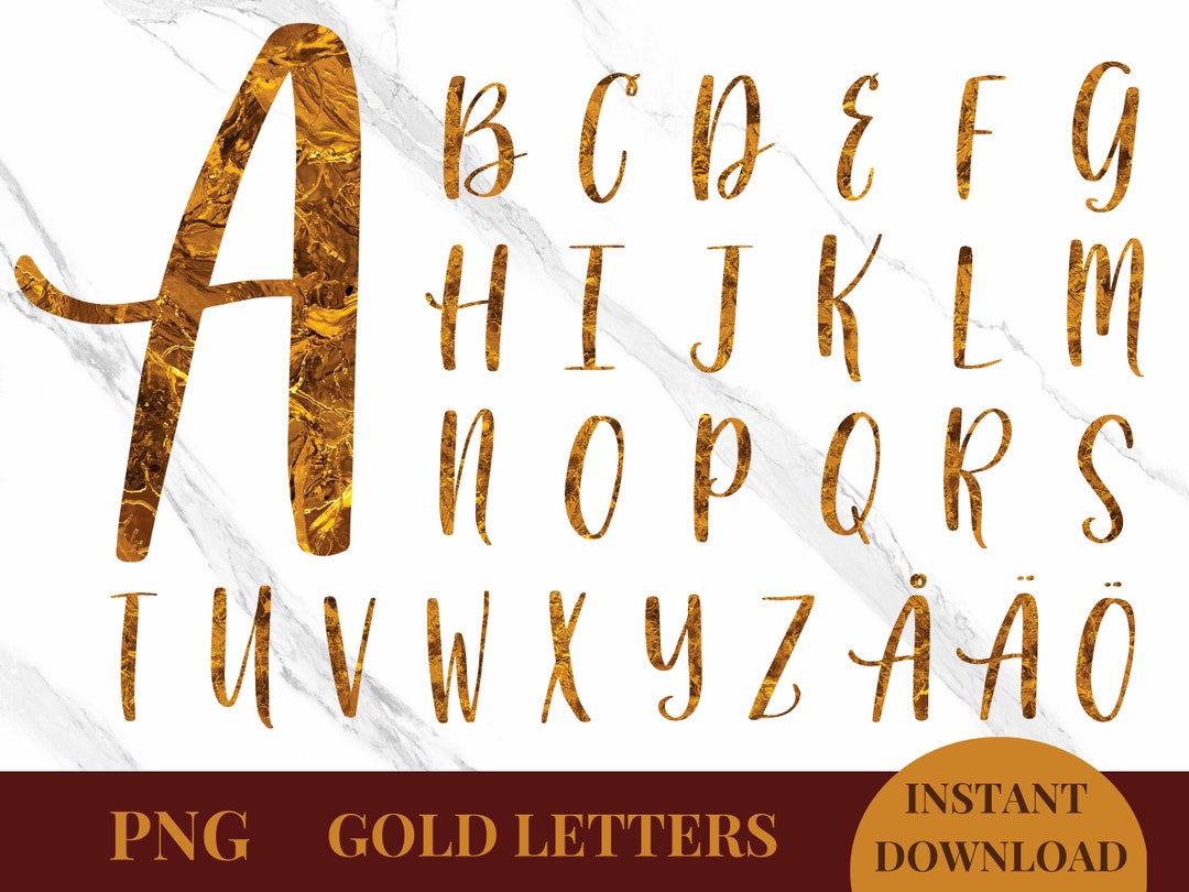 Gold Letters Clipart, Metallic Alphabet, Decorative Golden Lettering ...