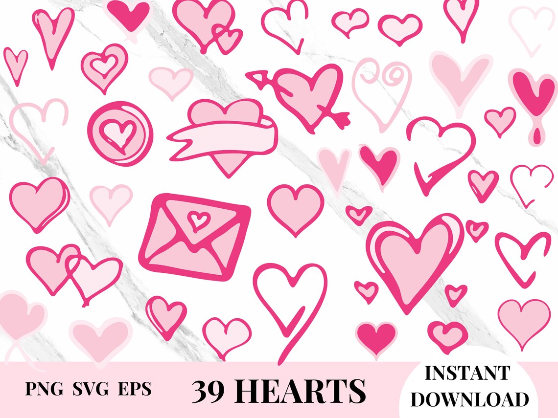 39 Pink Heart SVG Bundle, Cute Heart Clipart, Digital Cut File, Heart ...
