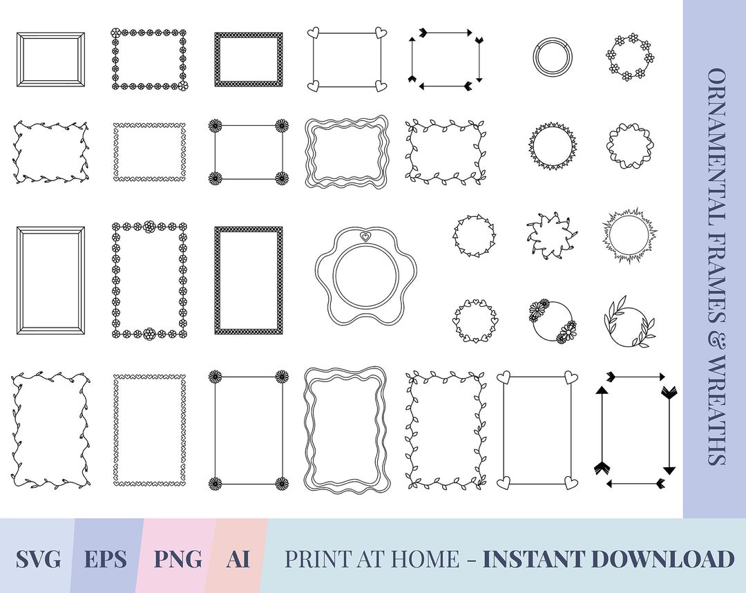 Decorative Frames & Wreaths SVG Bundle, Borders Clipart, Cricut Cut ...