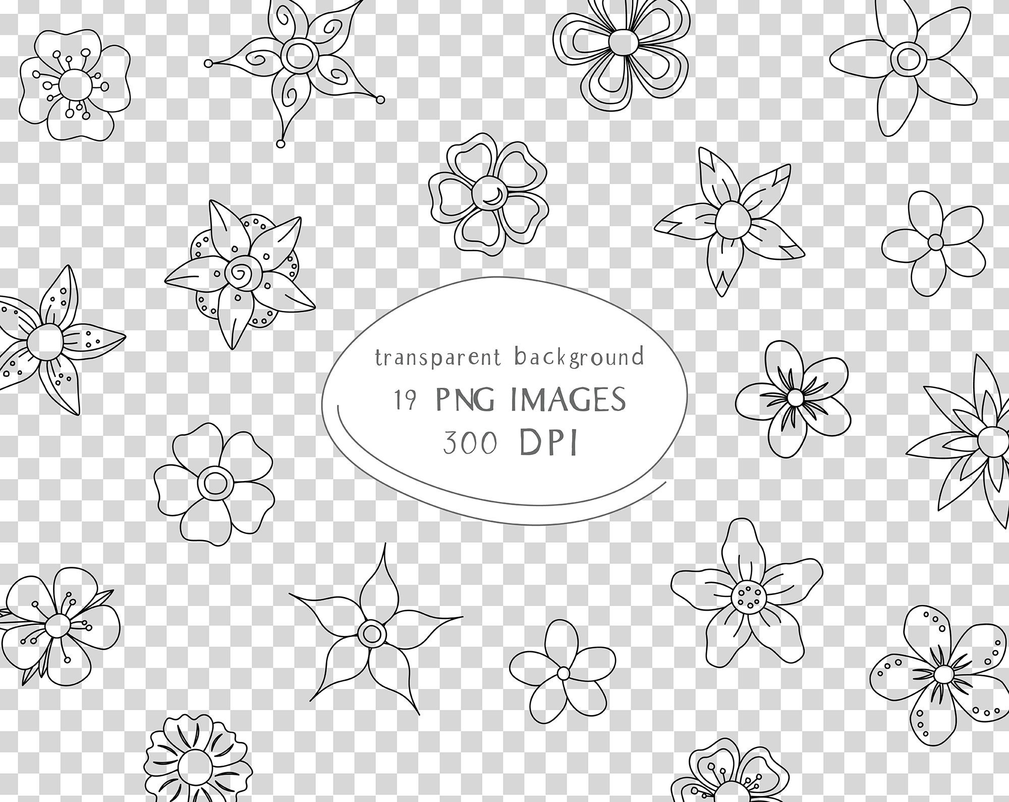 Small Flower Doodle Clipart Bundle Commercial Use Images - Etsy