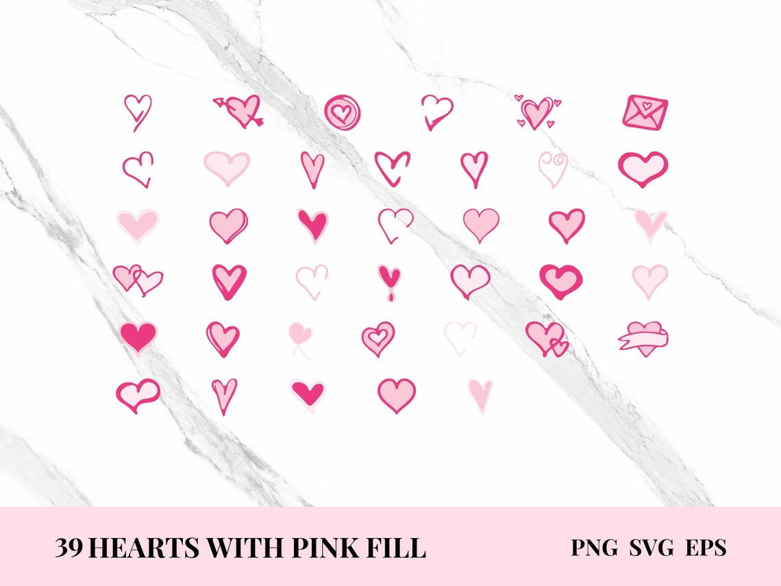 39 Pink Heart SVG Bundle Cute Heart Clipart Digital Cut - Etsy
