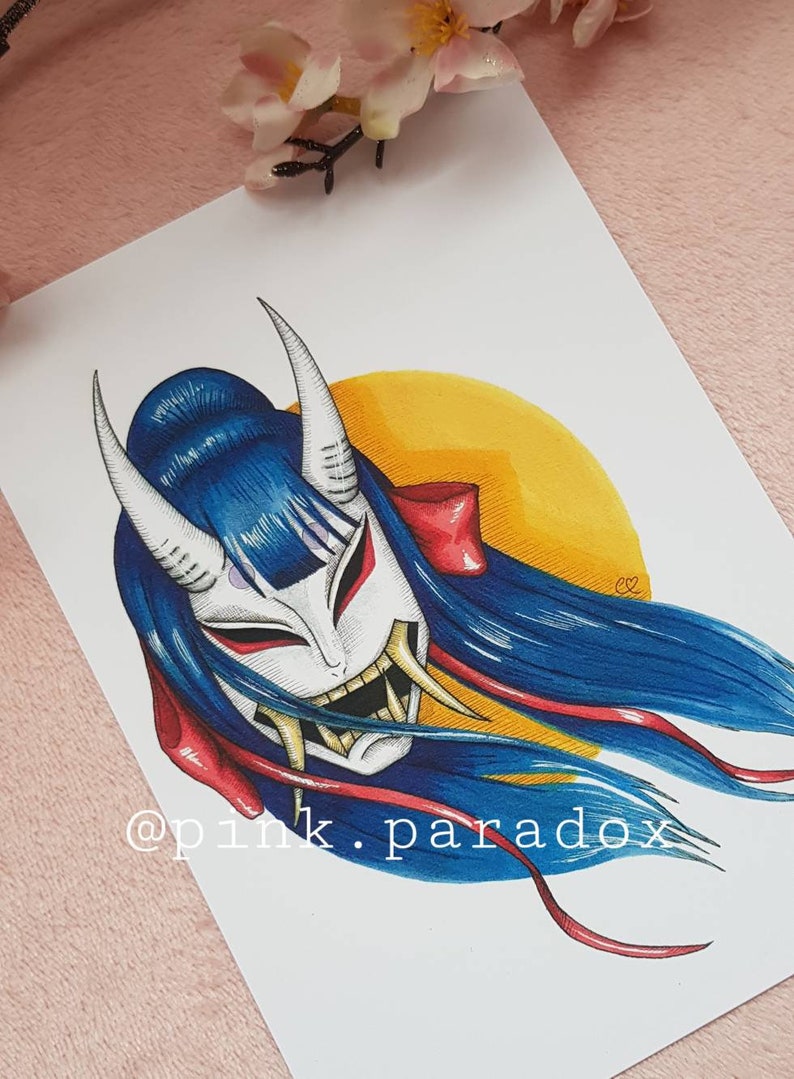 Okiku Hannya Oni Mask One Piece Tribute A5 Original Art Print Etsy