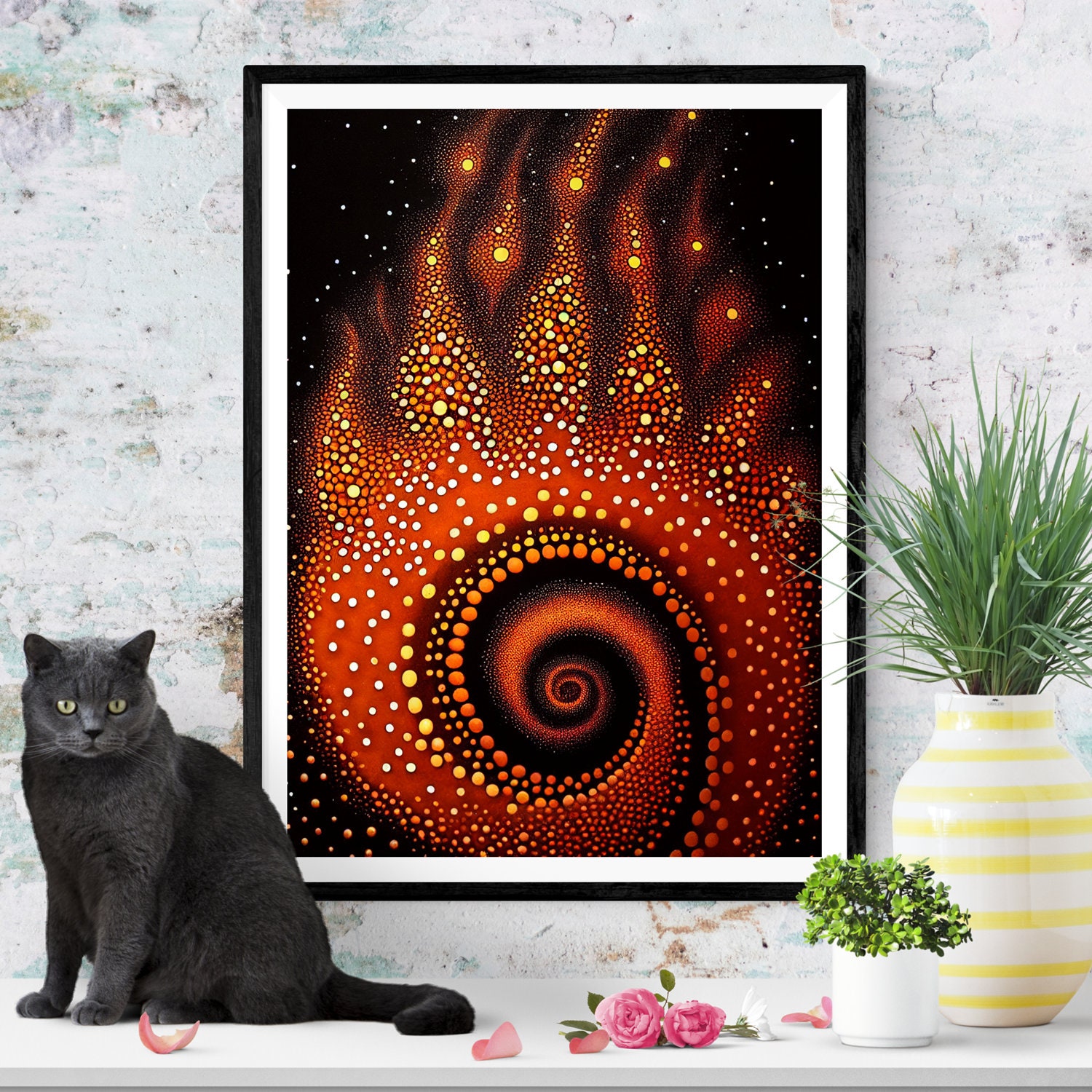 Vivid Abstract Fire Art Modern Flame Print Wall Decor, Dynamic Heat ...