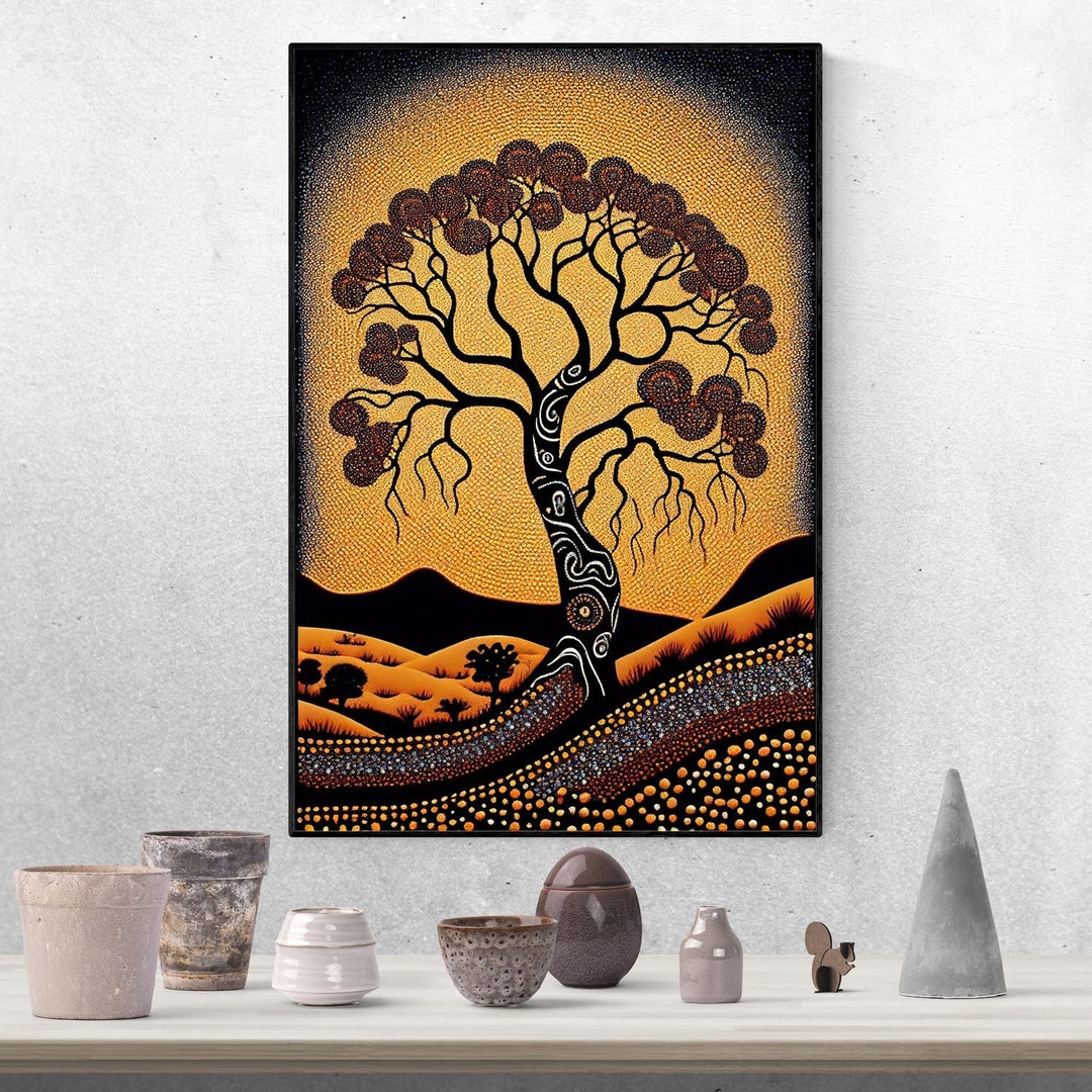 Aboriginal Dot Painting Tree Art | Australian Landscape Print ...