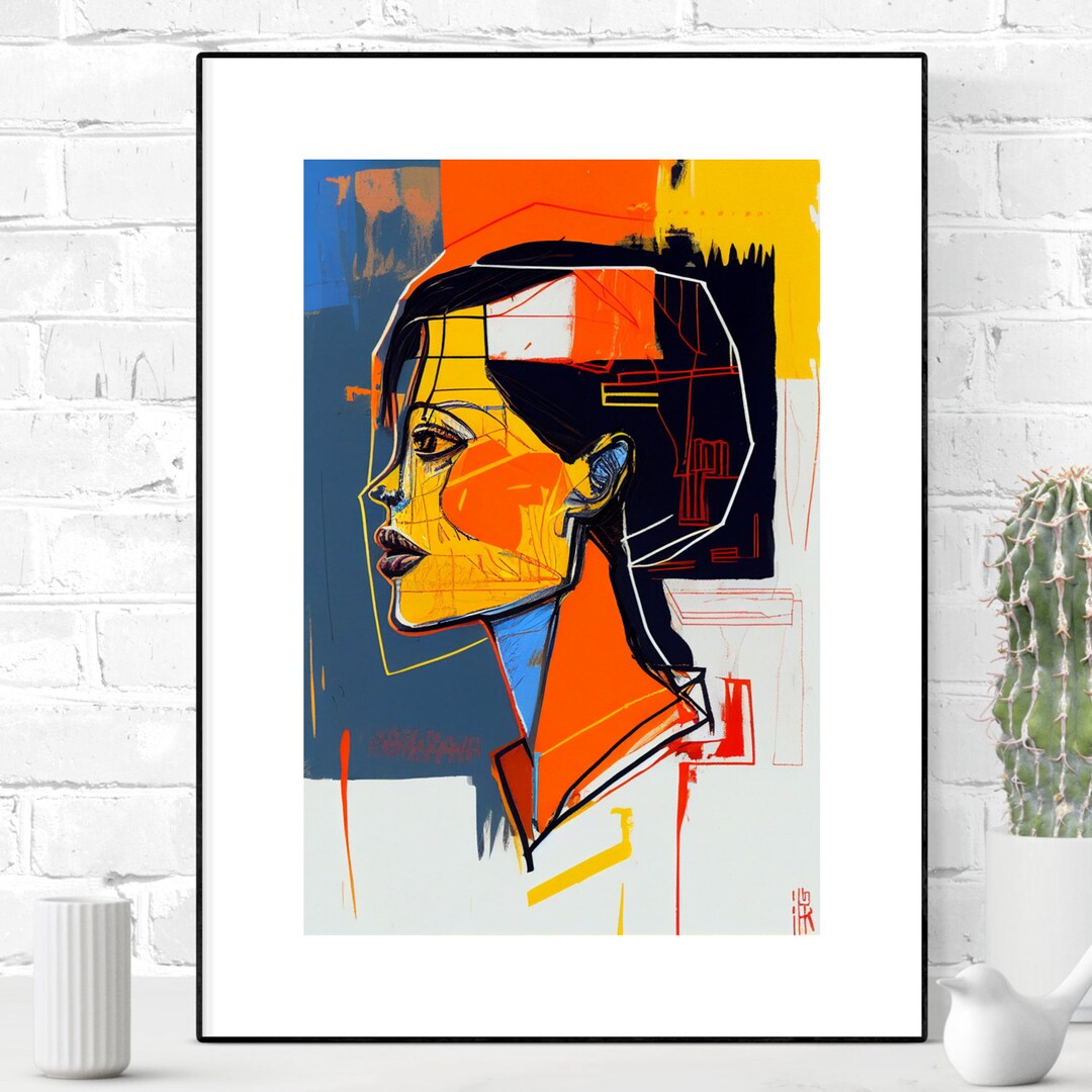 Abstract Vibrant Human Silhouette Wall Poster, Geometric Line Art ...