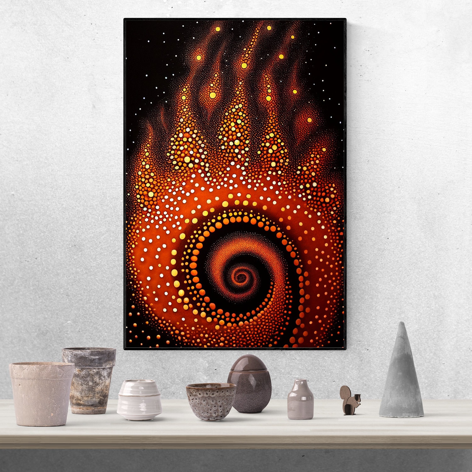 Vivid Abstract Fire Art Modern Flame Print Wall Decor, Dynamic Heat Wave, Intense Color Display ...