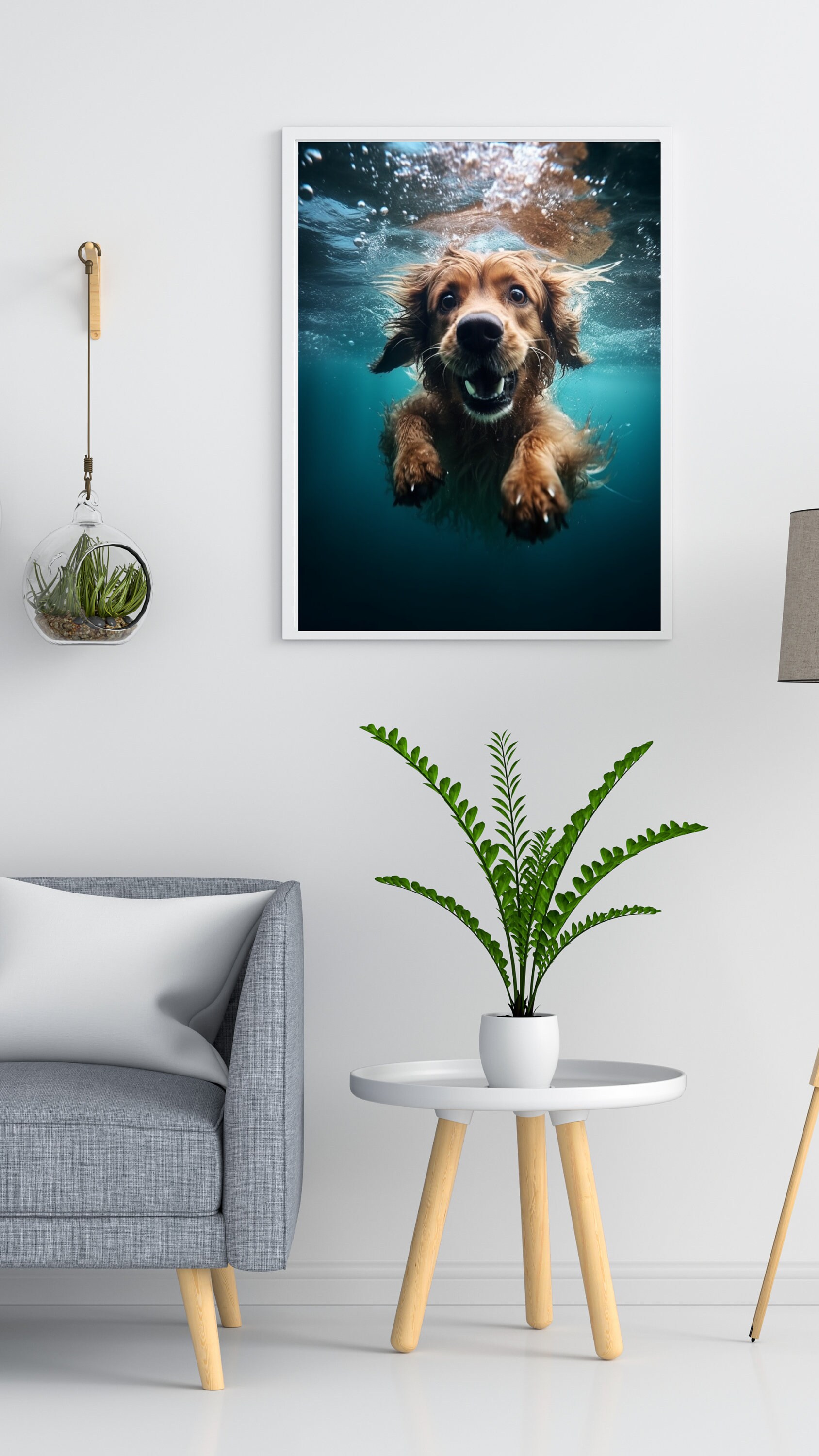 Playful Underwater Dogs Set 6 Whimsical Swimming Canines Wall Art, Fun ...