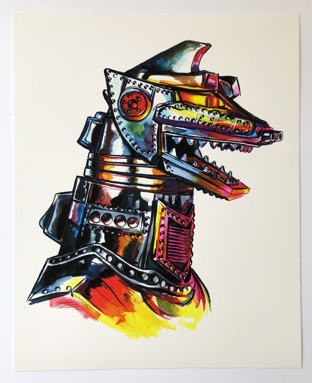 Mechagodzilla Godzilla Mecha 8x10 Giclée of Original Watercolor ...