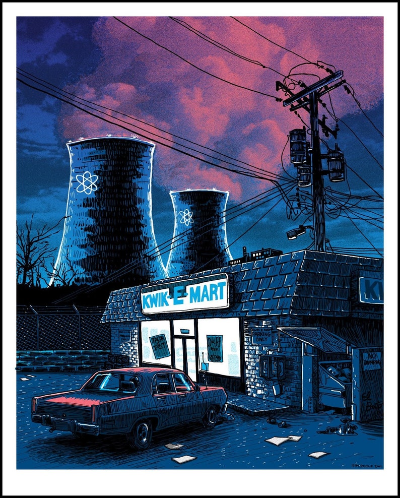 Simpsons "night Falls on the Snpp" Kwik-e-mart 16x20 Silk Screen Print ...